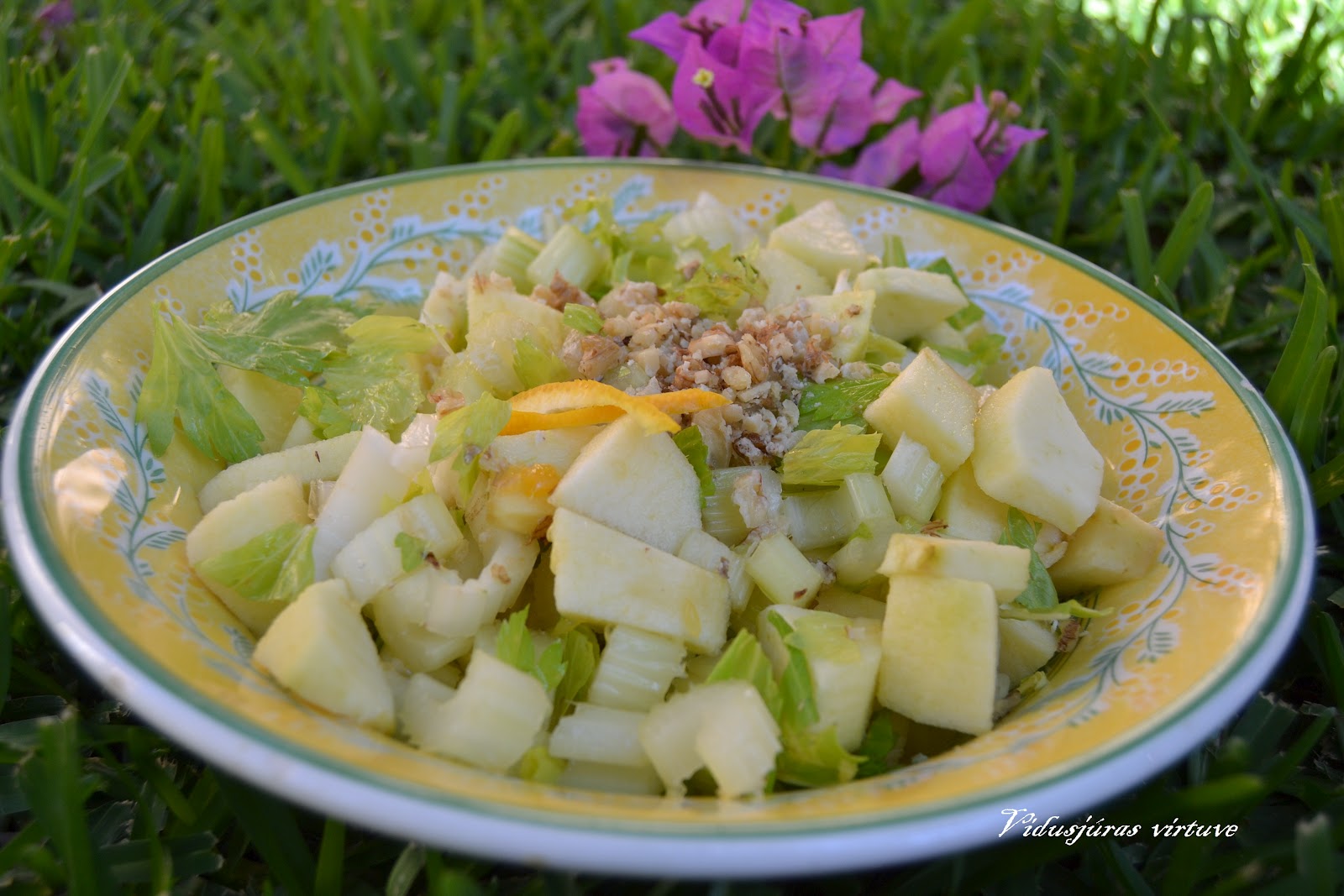 Vidusjúras virtuve: Selerijas saláti ar áboliem un riekstiem apelsínu mércé