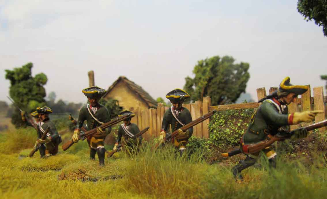 Scheck´s Zinnsoldatenkriege: Prussian Jaegers sneaking up to a village