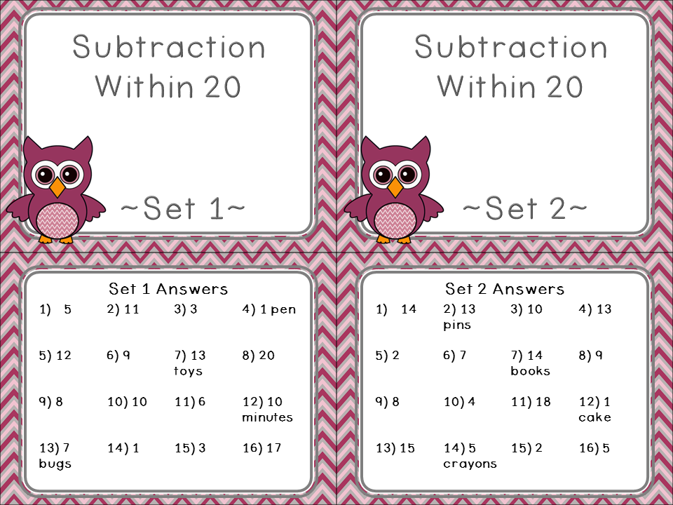 Smiths On the Coast: Math Center Idea: Adding and Subtracting Within 20 ...