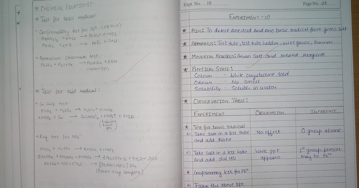 To Detect One Acid And One Basic Radical Salt Experiment : Pb(NO3)2 ...