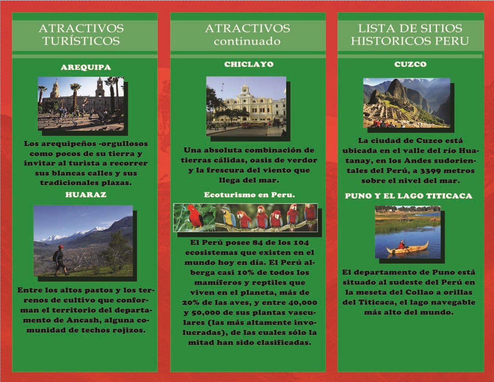 Pet-Rhona del Turismo: Perú folleto