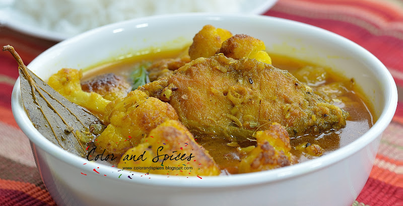 Color and Spices: Phoolkopi diye bhetki mach...Bekti fish with cauliflower