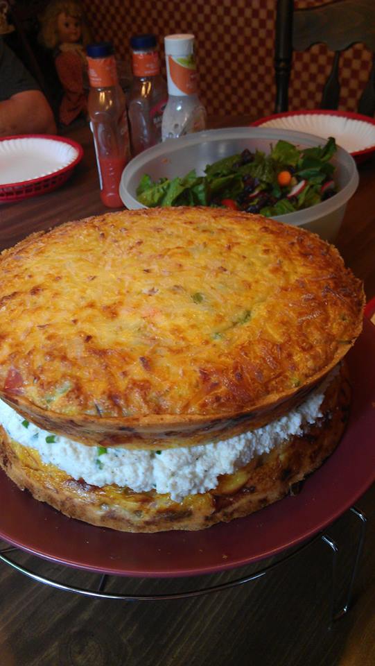 Creations of a Jersey Girl: Sunday Quiche Cake with a Chive-Ricotta layer