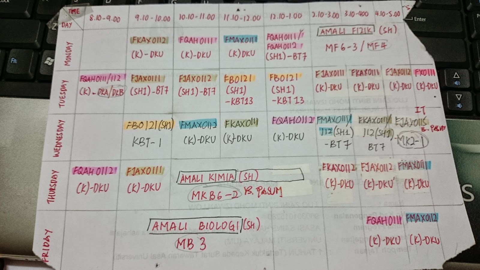 Pusat Asasi Sains Universiti Malaya: Jadual and Laju