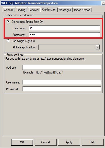 Configuración Wcf Sql Adapter Send Port