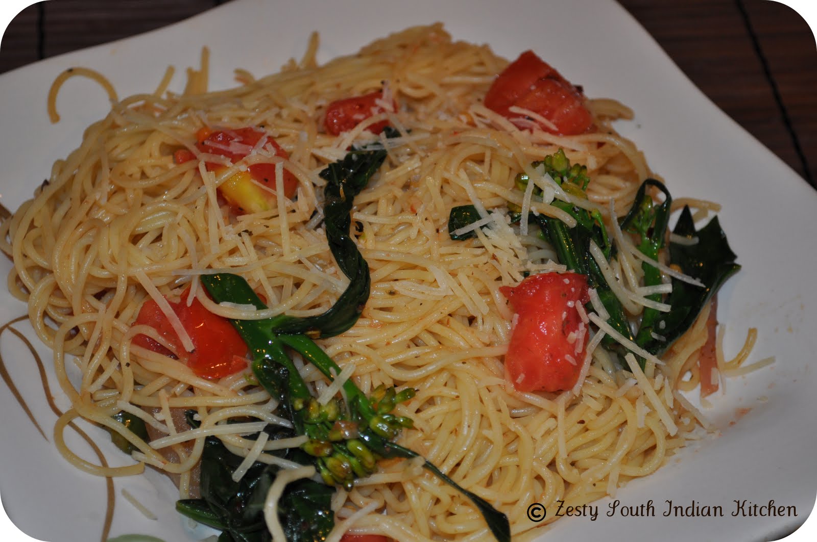 Spaghetti with Gai-lan( Chinese broccoli) and mixed veggies - Zesty ...