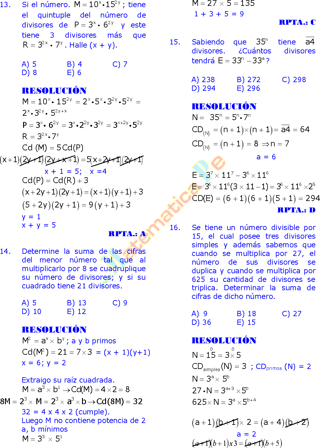 NÚMEROS PRIMOS EJERCICIOS RESUELTOS DE ARITMÉTICA PREUNIVERSITARIA EN PDF