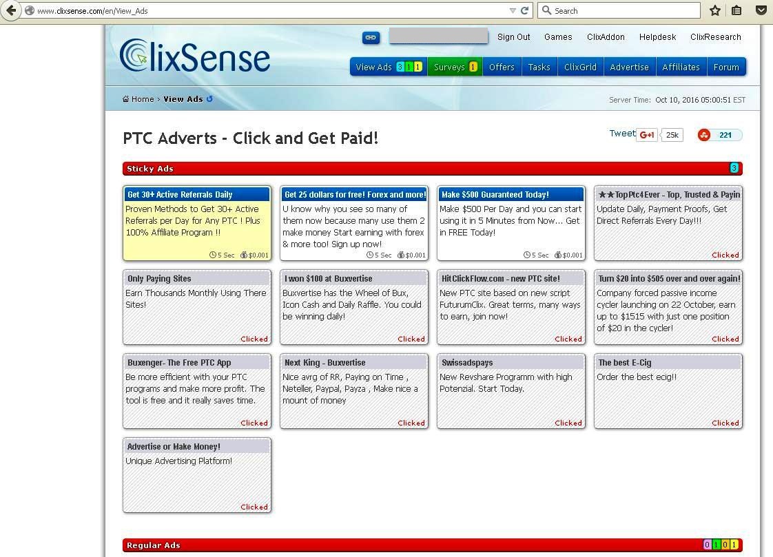 Make online money by Ads viewing in Cliksense | Make Money with PTC Sits