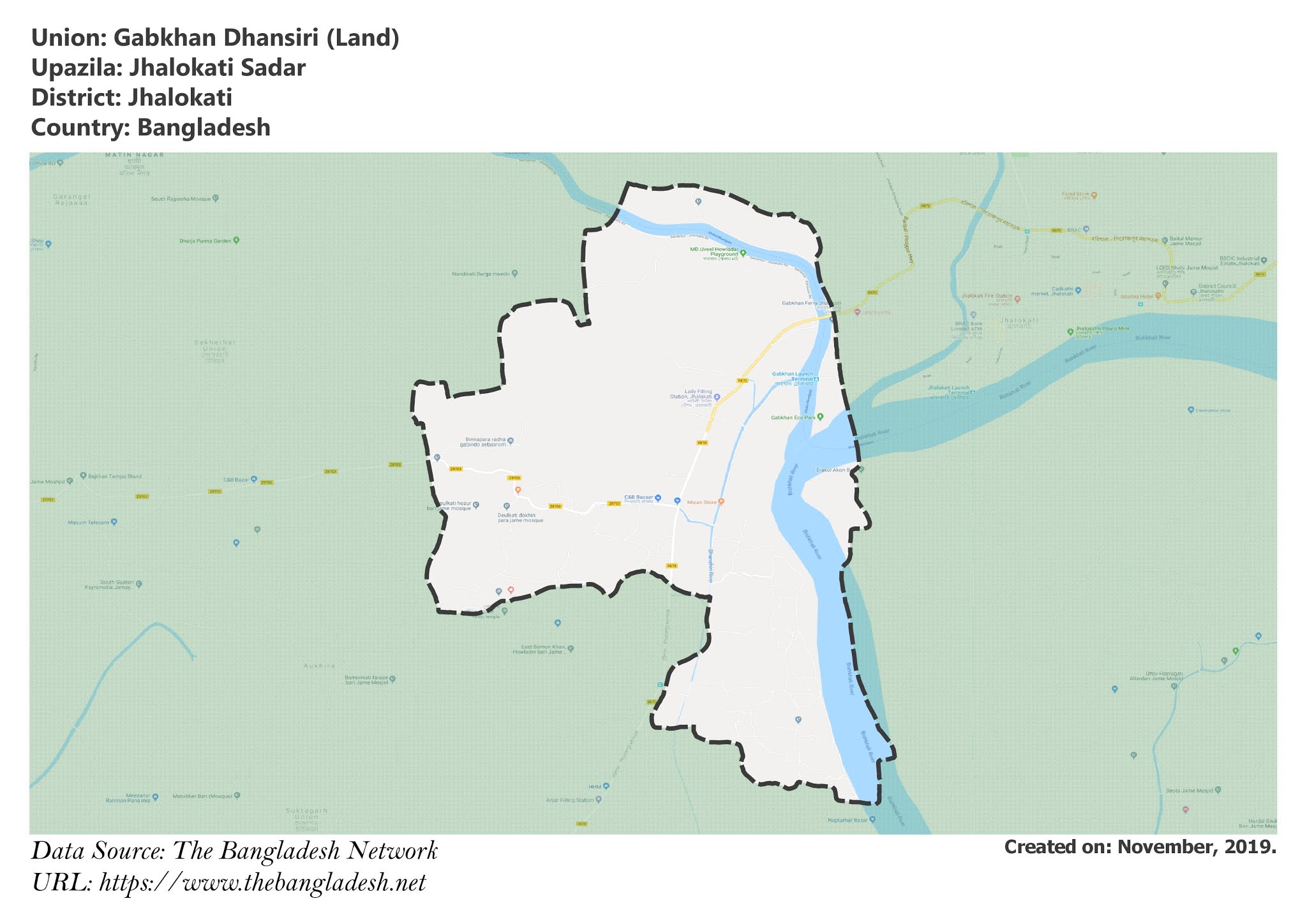 Gabkhan Dhansiri Union, Jhalokathi