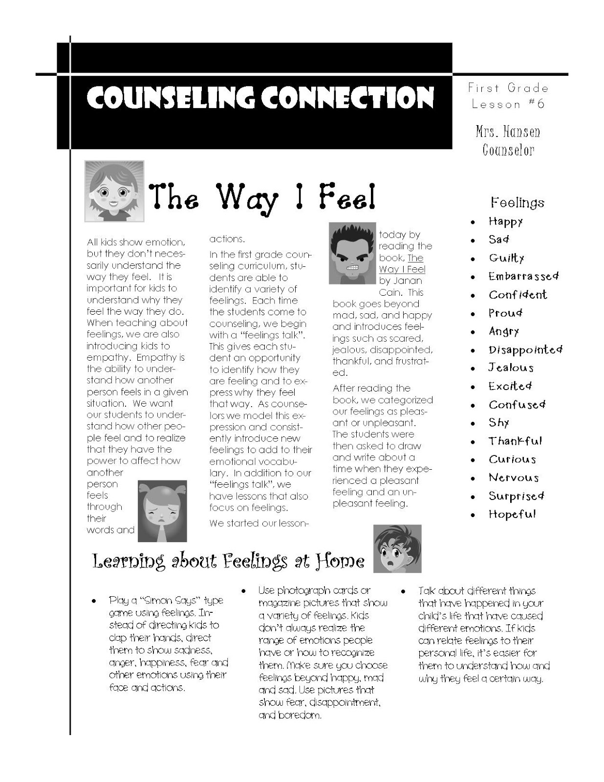 Hanselor the Counselor: 1st Grade Lesson