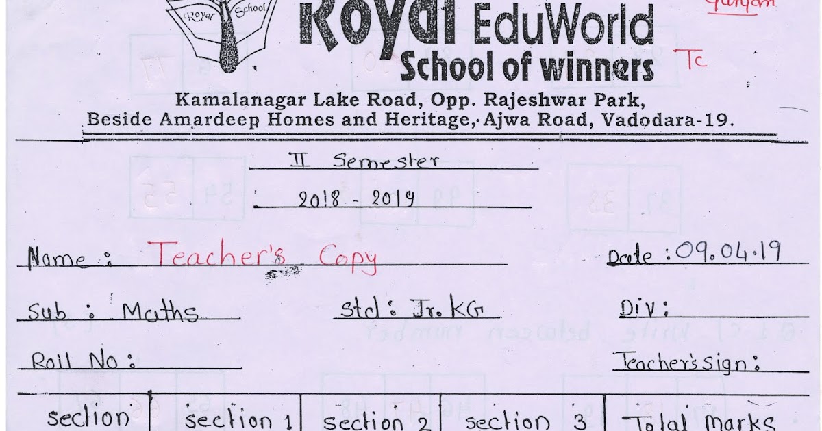 Jr K.G Final Exam paper MATHS