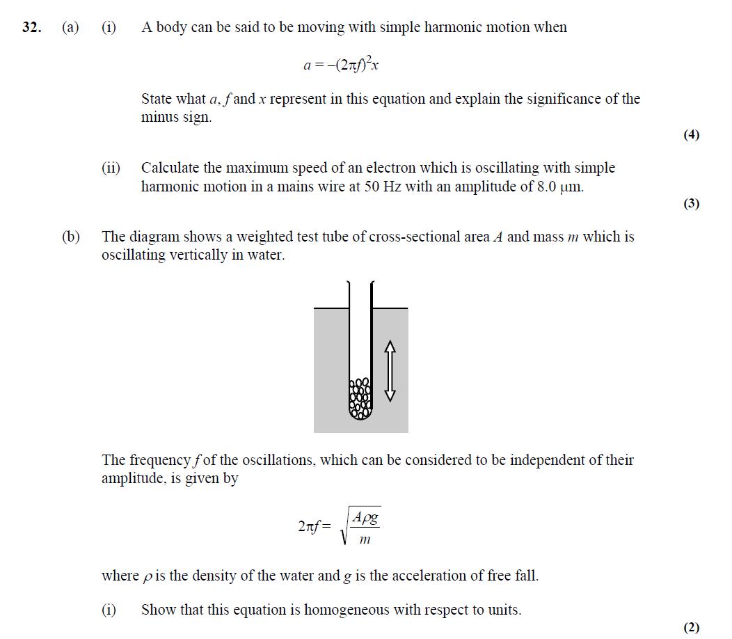 A Level Homework and Answers: Weighted Test tube
