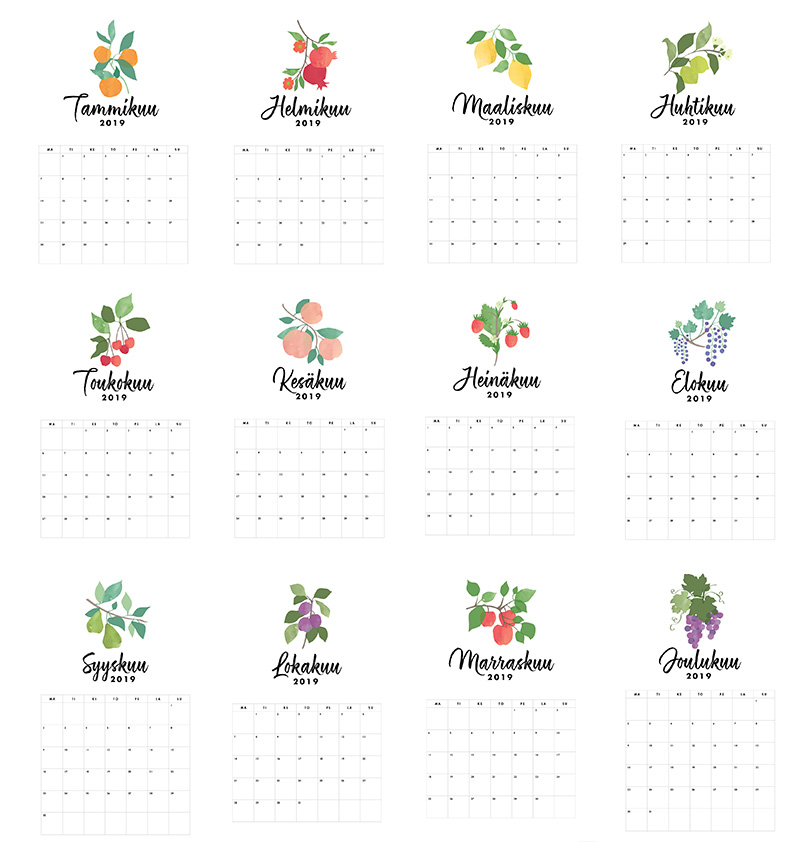 ILMAINEN PRINTATTAVA KALENTERI 2019 | Syötävän hyvä