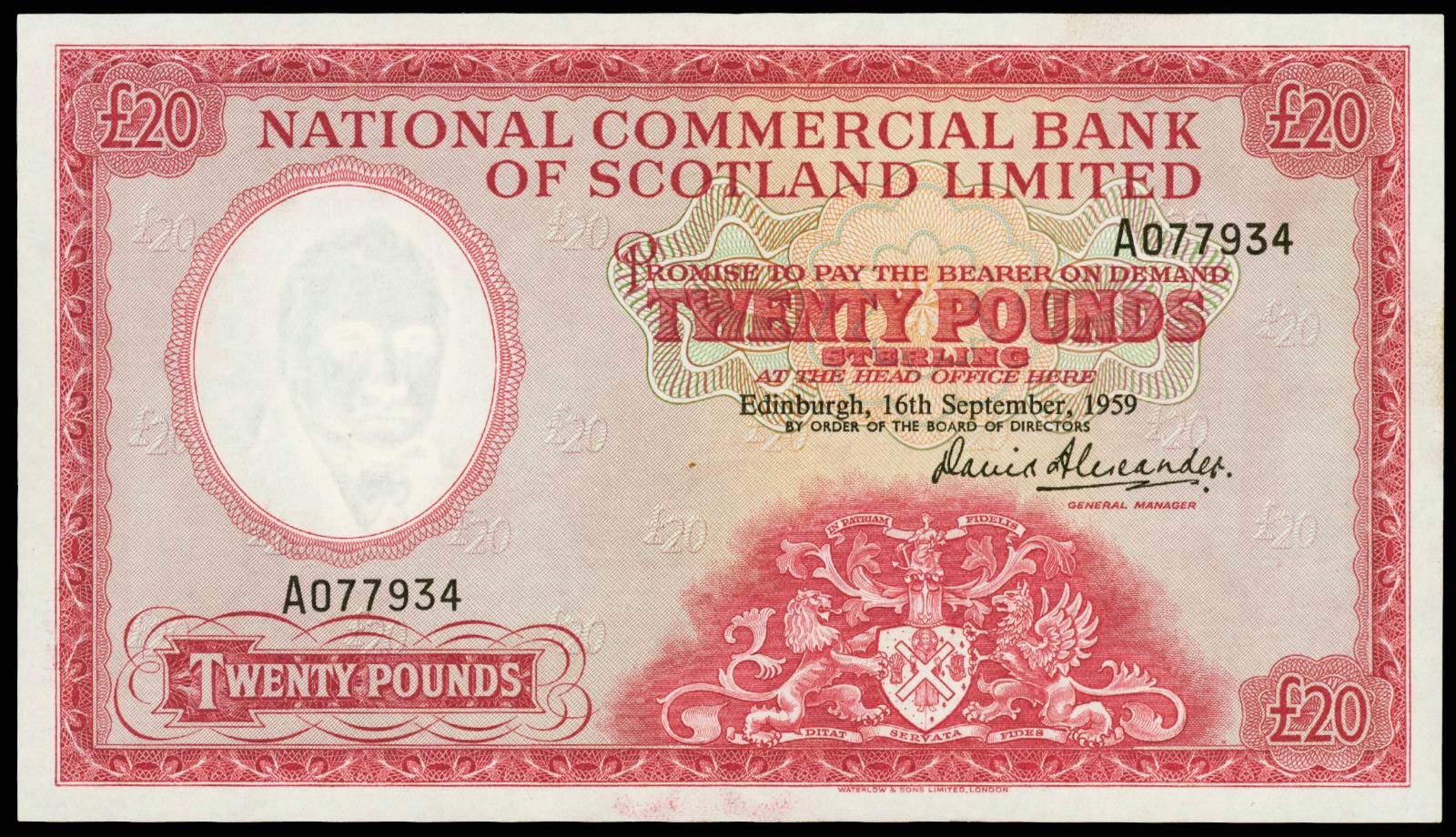 20 Pound Sterling Note 1959 National Commercial Bank of Scotland ...
