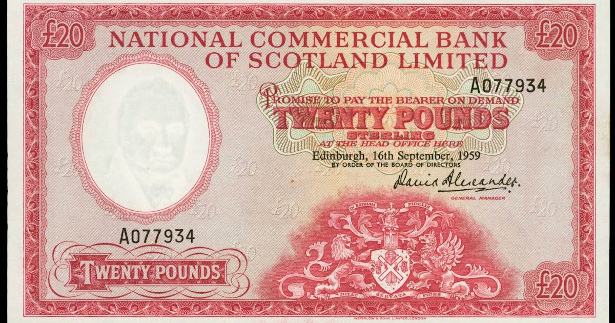 20 Pound Sterling Note 1959 National Commercial Bank of Scotland ...