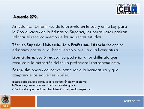 Maestría en Ciencias de la Educación: Acuerdo 279 "Presentación"