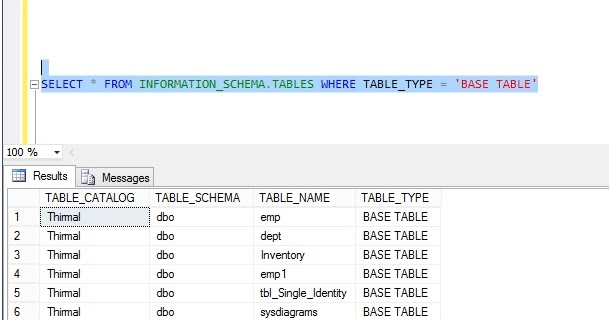 BI Developer: How to find the No. of tables list in SQL Server Database