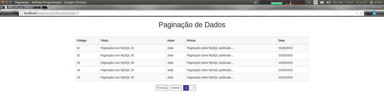 Paginação Com Mysql No Php Usando A Biblioteca Pdo