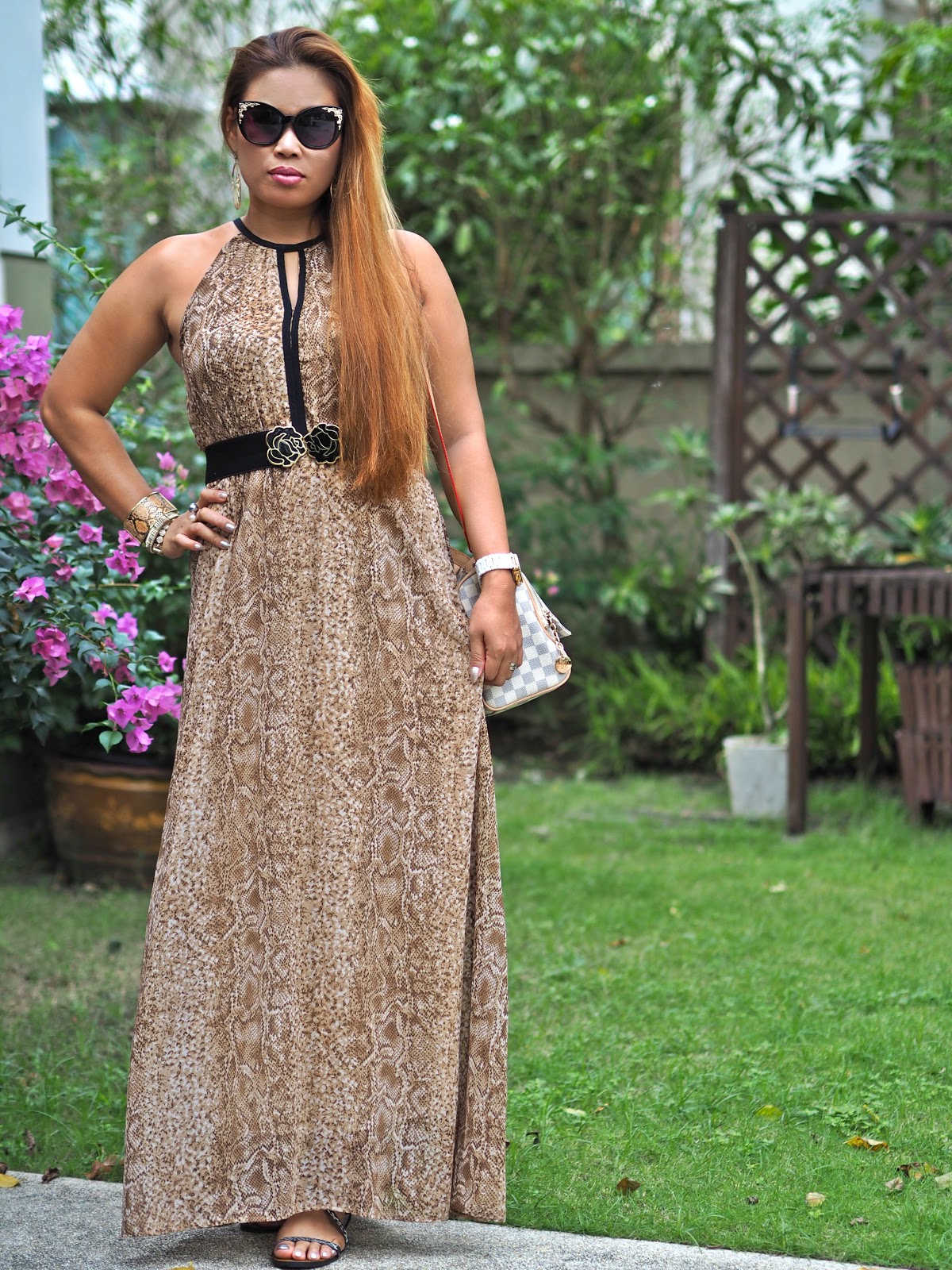 Long Maxi Dress & Gladiator Sandals in Snake Printed | EuroAsia Fashion ...