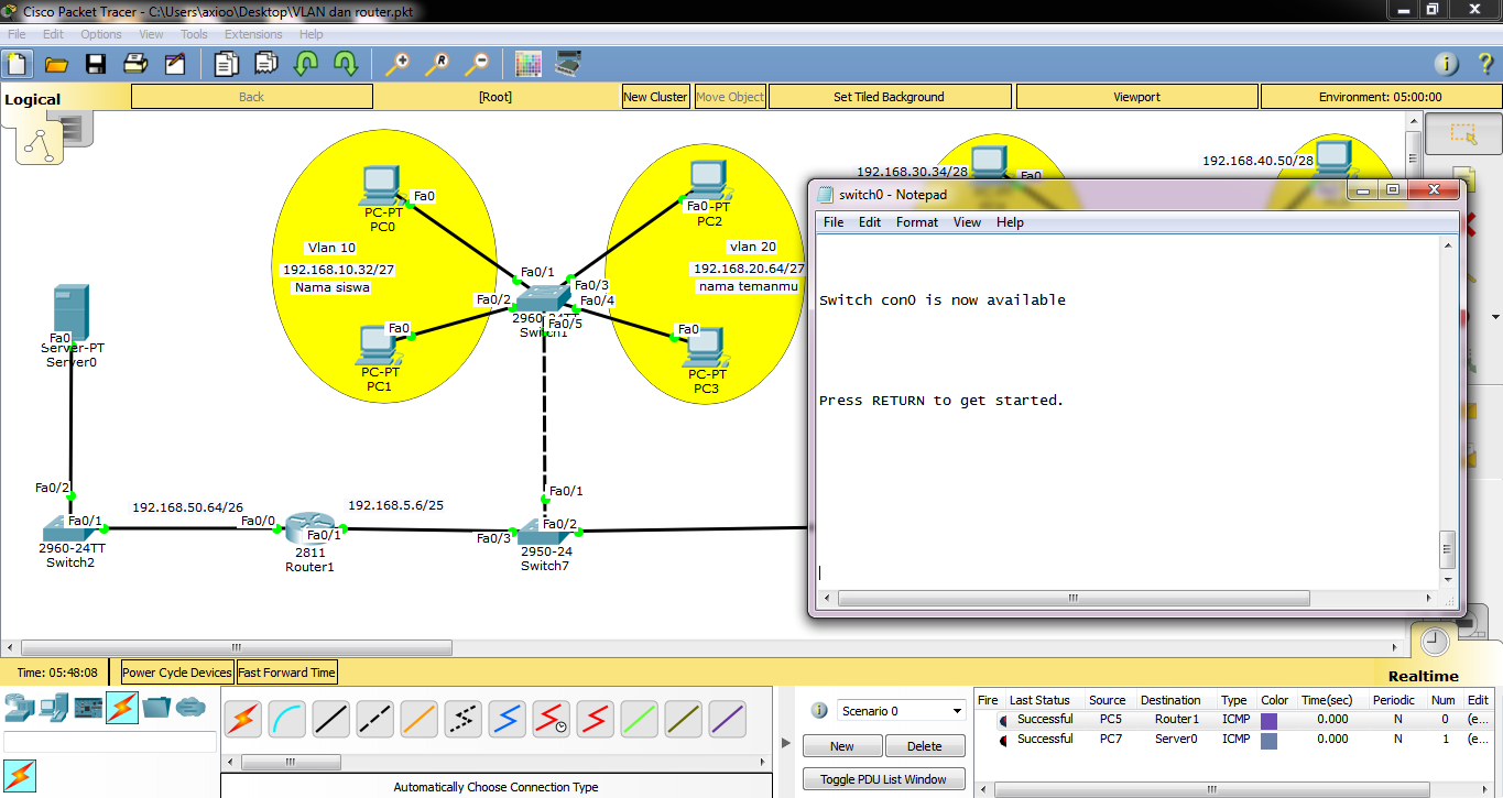 Okatra: Configure Vlan and Router in Cisco Packet Tracer