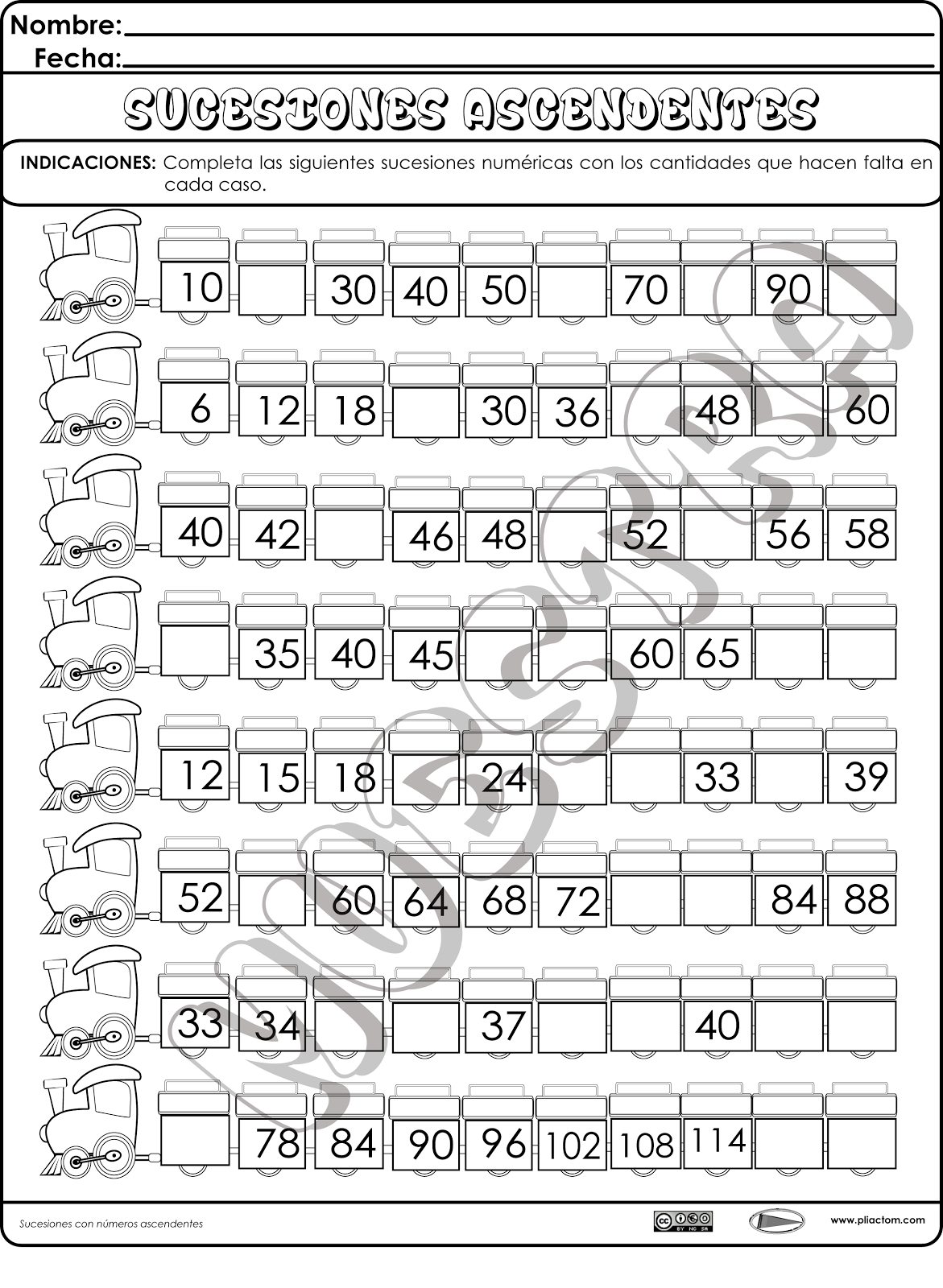 Sucesiones de números ascendentes