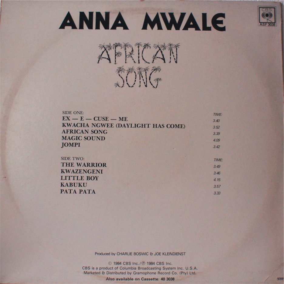 Afro-Synth: ANNA MWALE - African Song (1984)