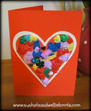 Sun Hats & Wellie Boots: Tissue Paper Heart Collage Card for Valentine ...