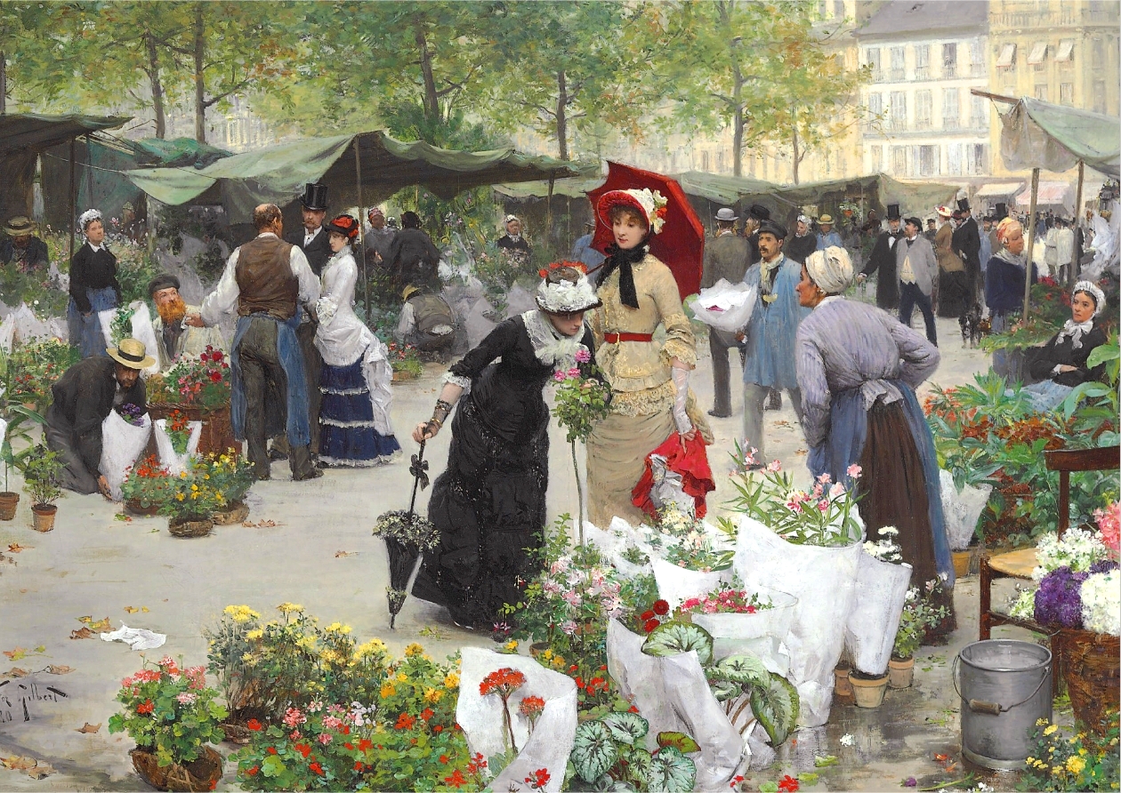FRENCH PAINTERS: Victor-Gabriel GILBERT Le Marché des Fleurs 1880