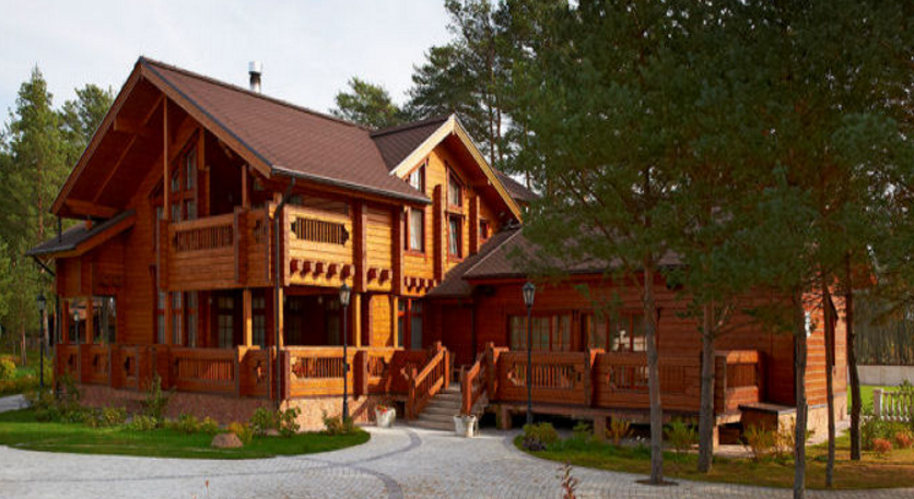 Wooden Luxurious Mansion with two living rooms and Sauna | Timber Frame ...