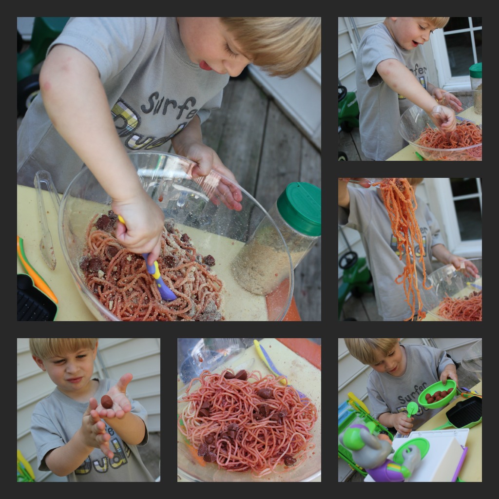 Fun sensory spaghetti play - Recycling Center
