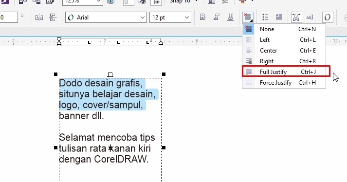 Cara membuat tulisan rata kanan dan rata kiri CorelDRAW - Biologizone
