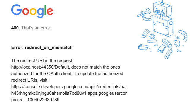 Google Signin Error redirect_uri_mismatch In ASP.NET