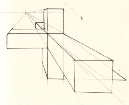 ARCH1101: Week 7 Perspective drawings of cross with mass