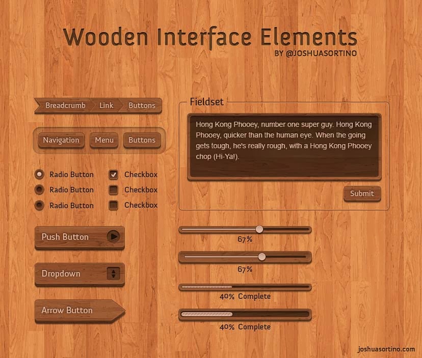 Free Downloads: Wooden UI Elements PSD of Free download