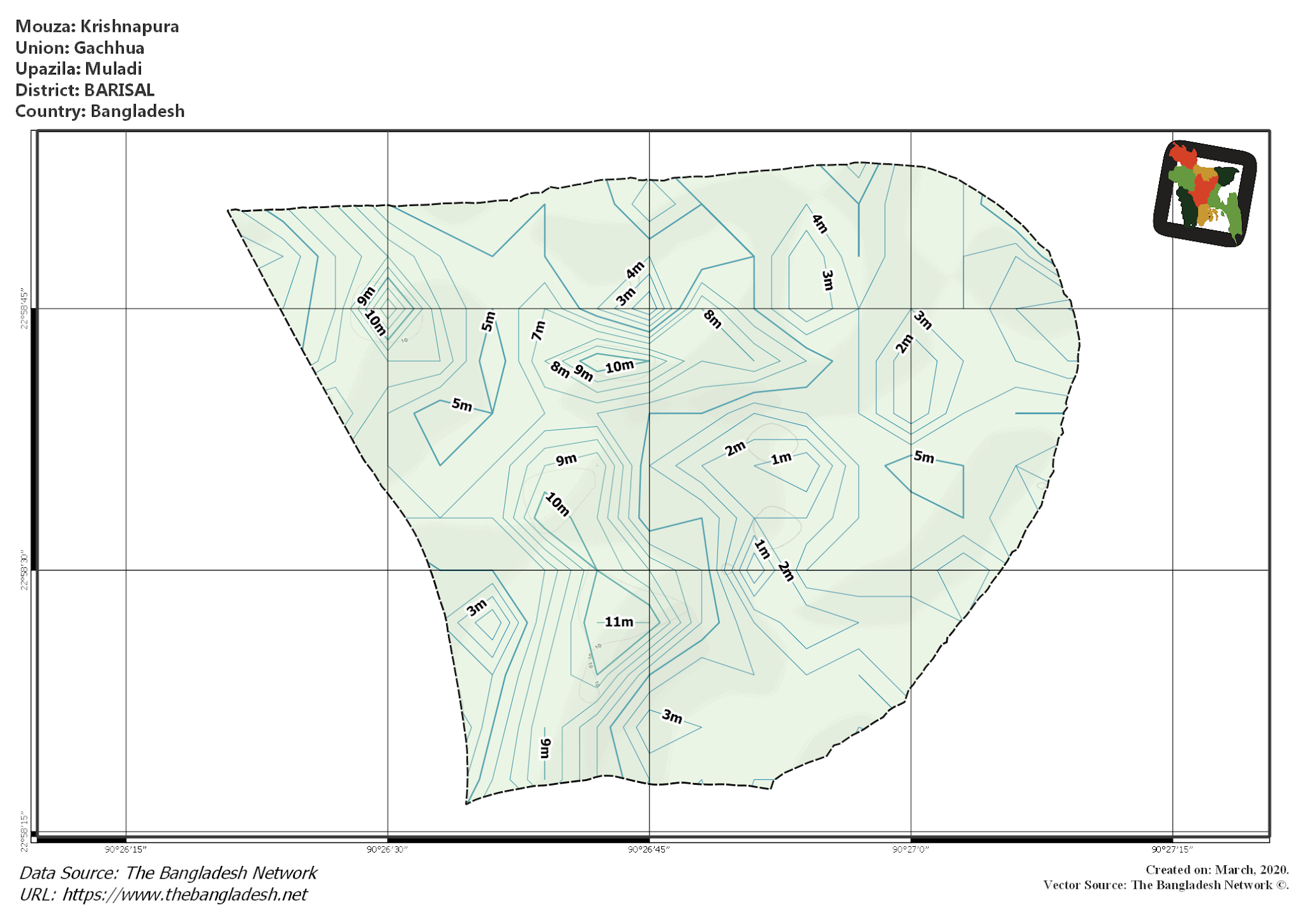 Map of Krishnapura Mouza, Muladi, Barisal
