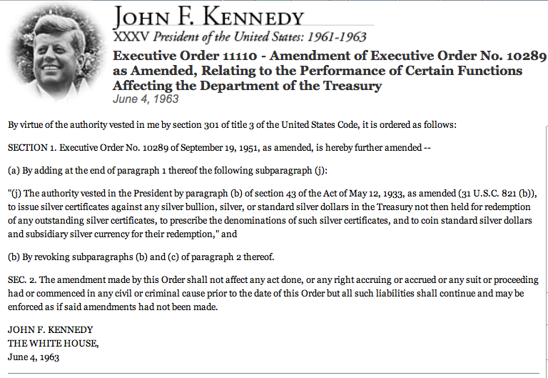 Gundhramns Hammer: JOHN F. KENNEDY: EXECUTIVE ORDER 11110