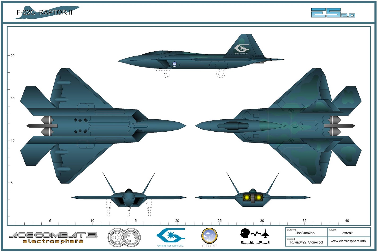 Ace Combat Model - Drawings: F-22C Raptor II