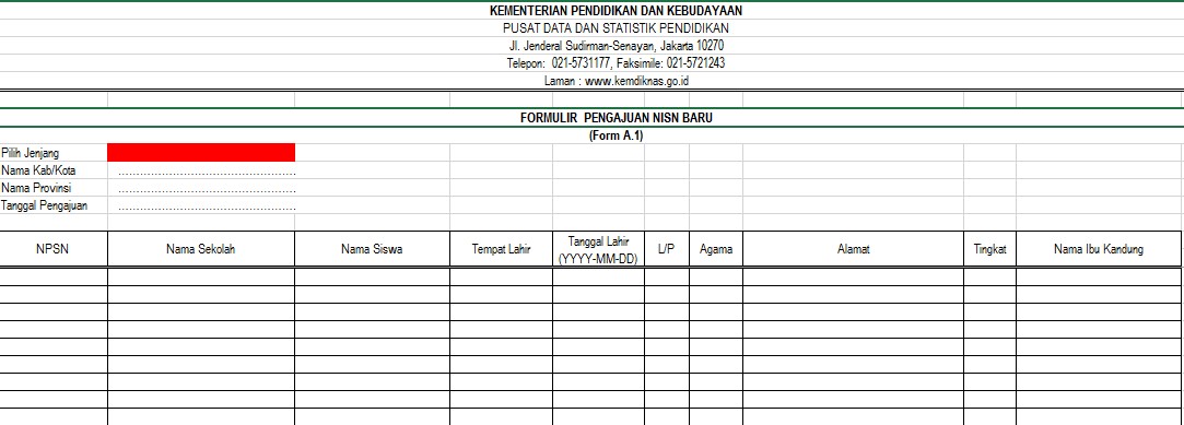 Isi sesuai dengan pedoman pengisian NISN. PedomanPengisian NISN dapat ...