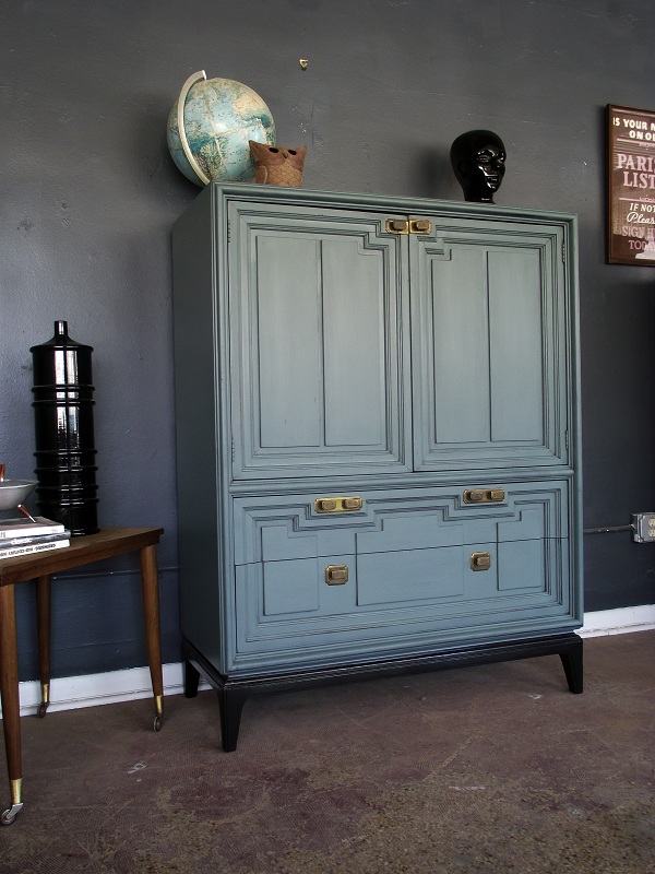 Vintage Ground: Vintage Pale Gray Highboy Dresser / Armoire