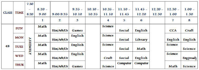 Birla World School Oman: Time Table - 4B
