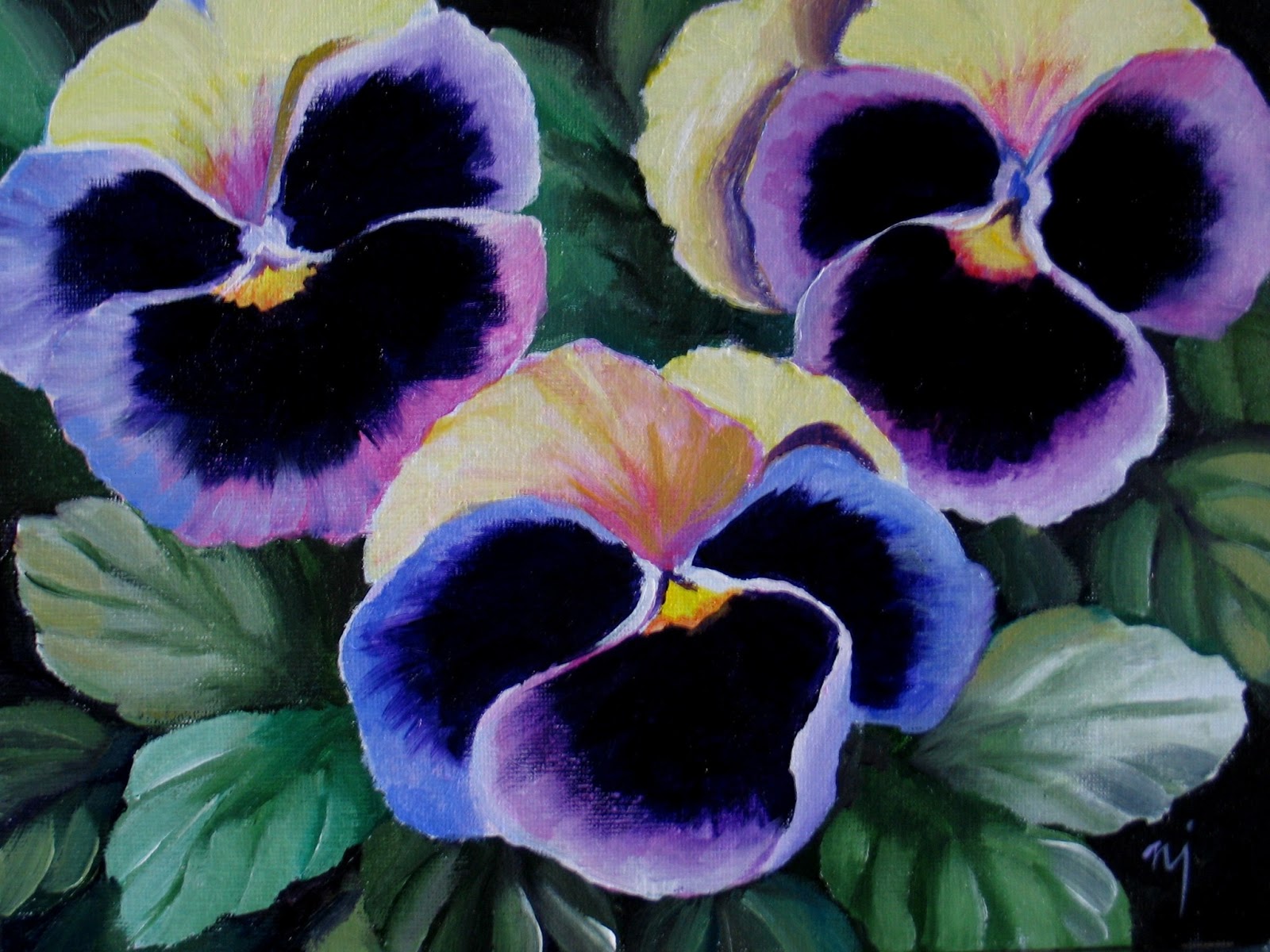 Nel's Everyday Painting: Pansy Experiments in Acrylics - SOLD