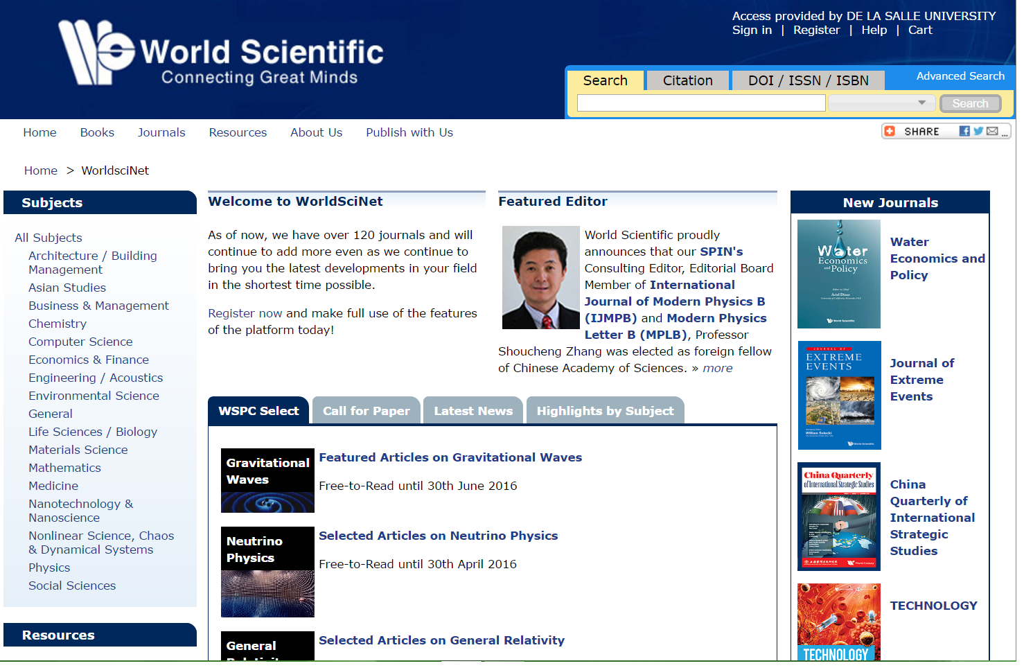 Trial Access to WSPC eJournals
