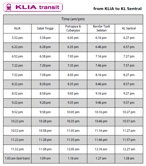 I.H.S.A.N: Experience of Being Alive: KLIA TRANSIT SCHEDULE