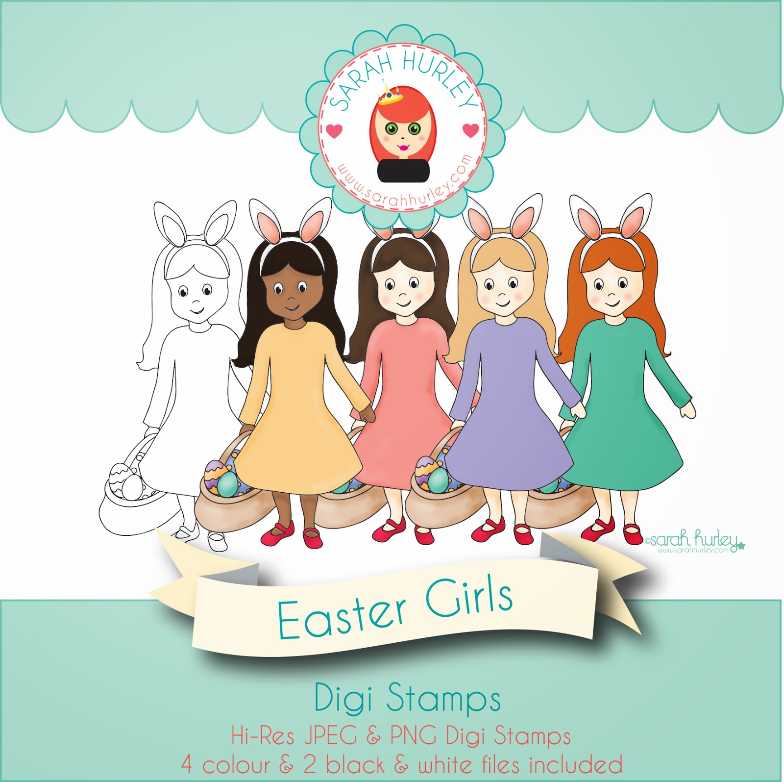 Sarah Hurley Blog: Freebie Friday! Easter Girls Digi Stamp Set