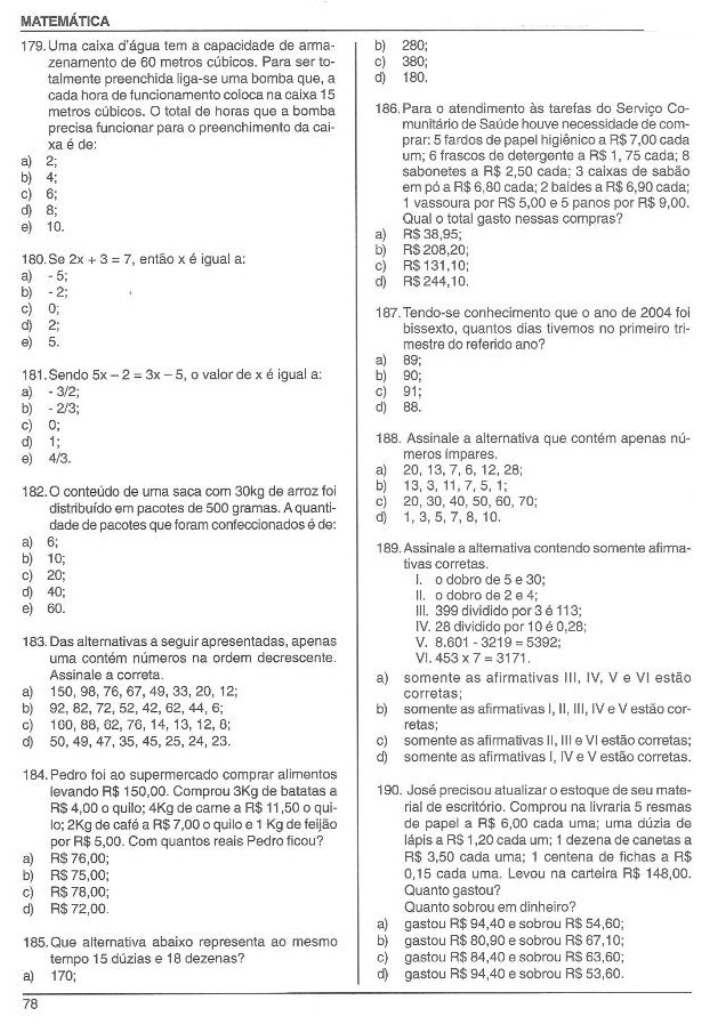 vamospraticar.blogspot.com : 274 TESTE DE MATEMÁTICA PARA COMLURB