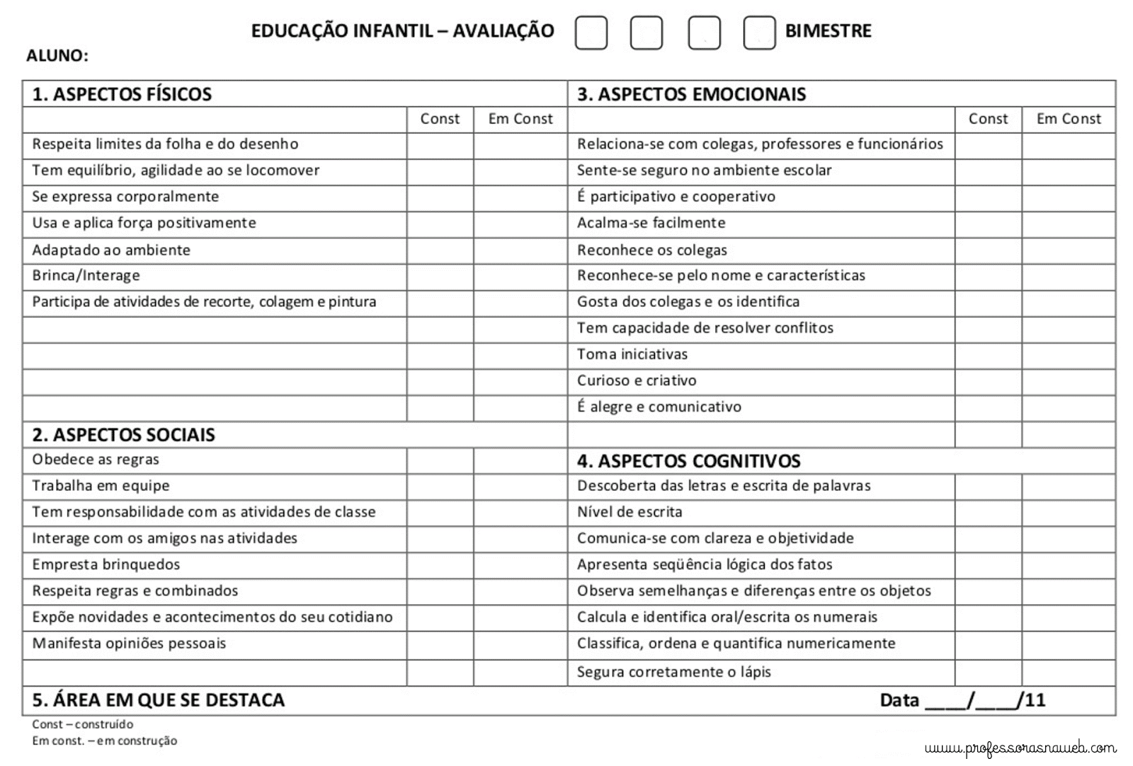 Atividades Educação Infantil: Ficha de avaliação para educação infantil ...