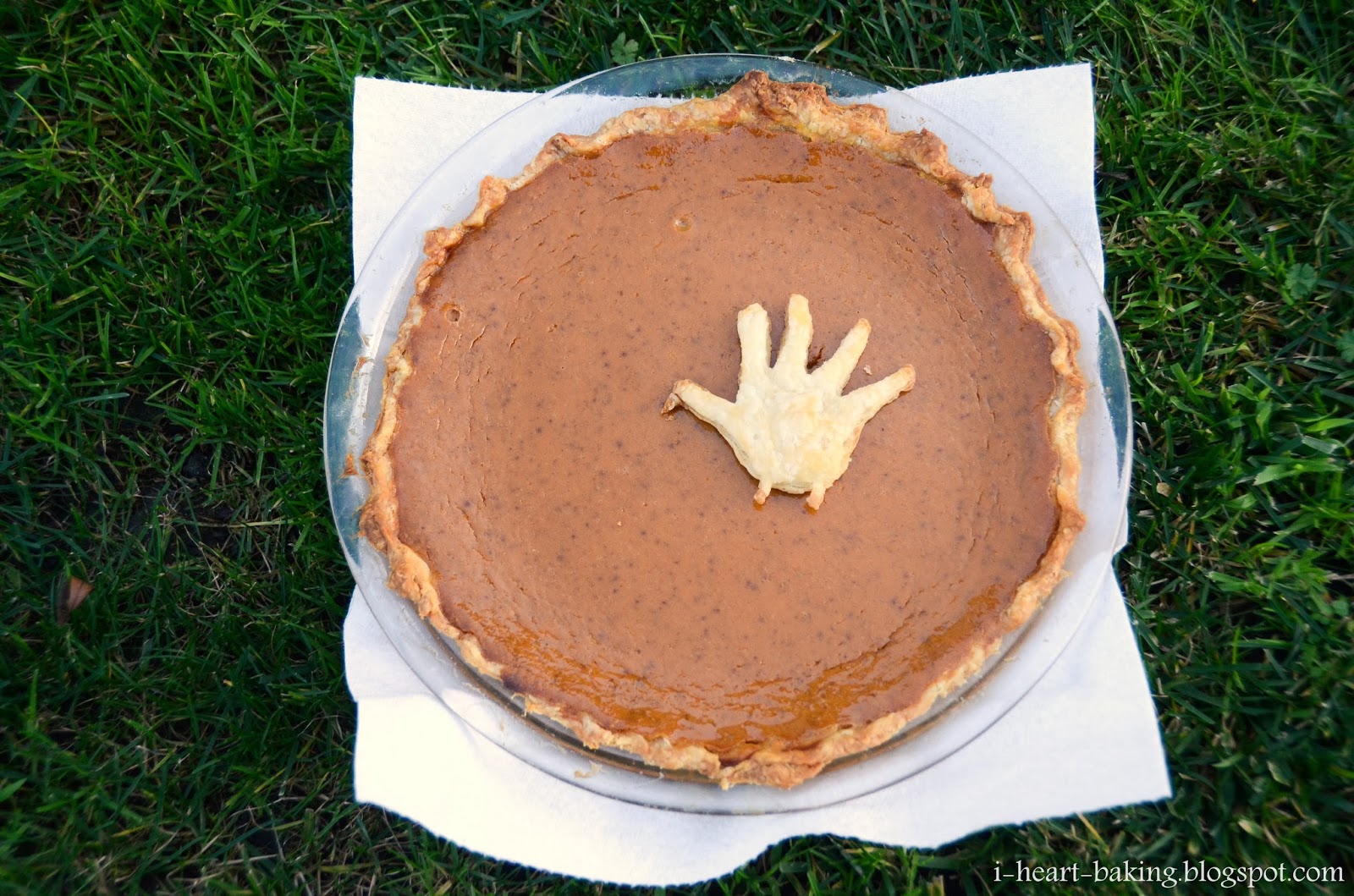 i heart baking!: thanksgiving pumpkin pie with hand-turkey cutout