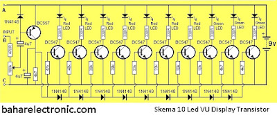 Skema Led VU Display Menggunakan Transistor