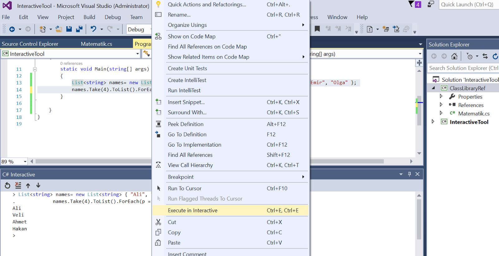 Yazılım Dünyasının Tozlu Yolları: VS 2015 C# INTERACTIVE WINDOW