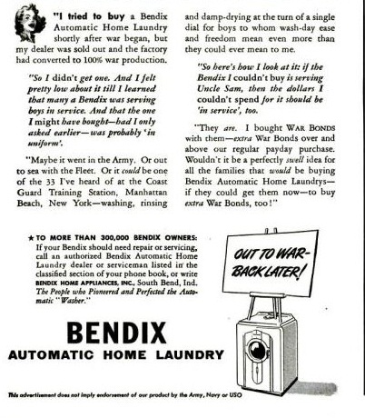 1940's advertising and humor: 1943 BENDIX WASHING MACHINE